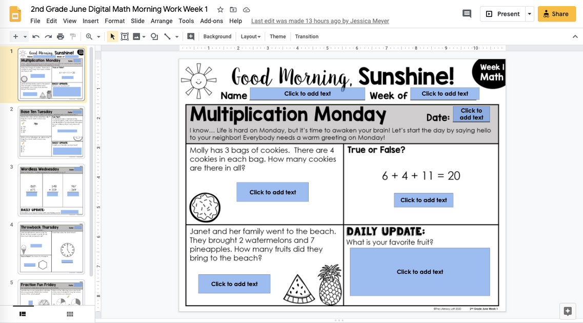 Math Morning Work 2nd Grade {June} | Distance Learning | Google Apps ...