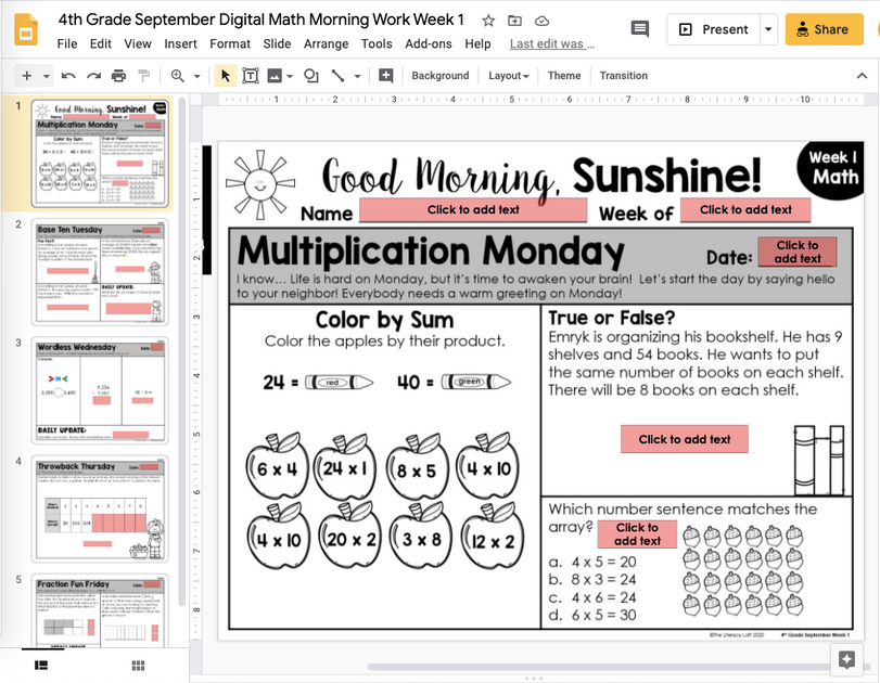 Math Morning Work 4th Grade {September} | Distance Learning | Google A ...