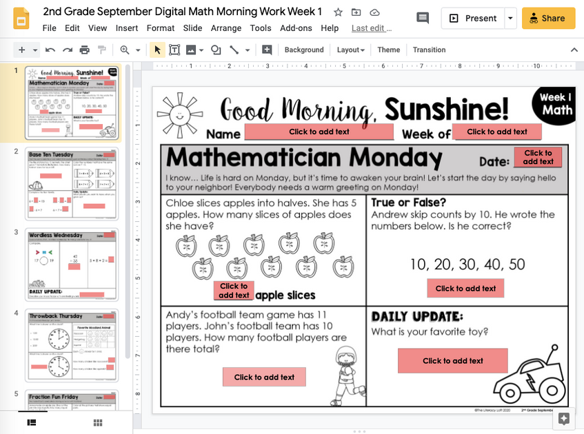 Math Morning Work 2nd Grade {September} | Distance Learning | Google A ...