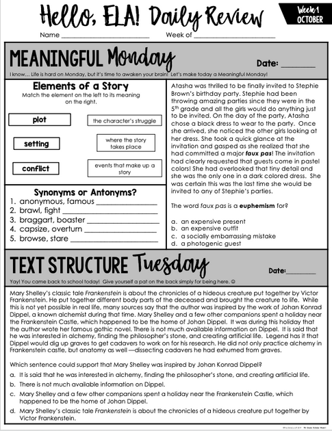 ELA Daily Review 7th Grade {October} | Distance Learning | Google Slid ...