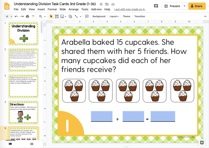 Understanding Division Task Cards (3rd Grade) Google Slides & Forms ...