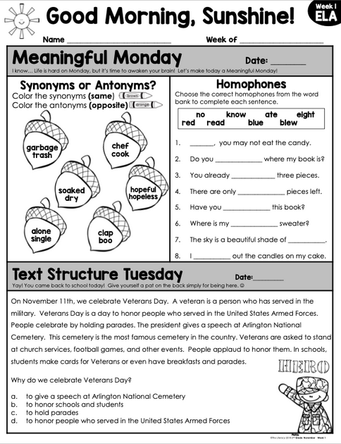 ELA Morning Work 2nd Grade {November} | Distance Learning | Google Sli ...