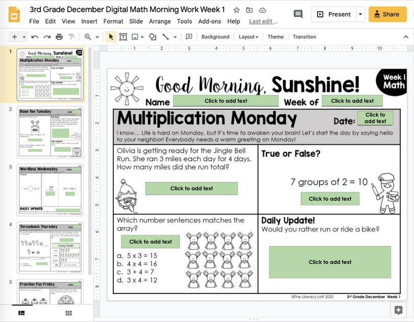 Math Morning Work 3rd Grade {December} I Distance Learning I Google Ap ...