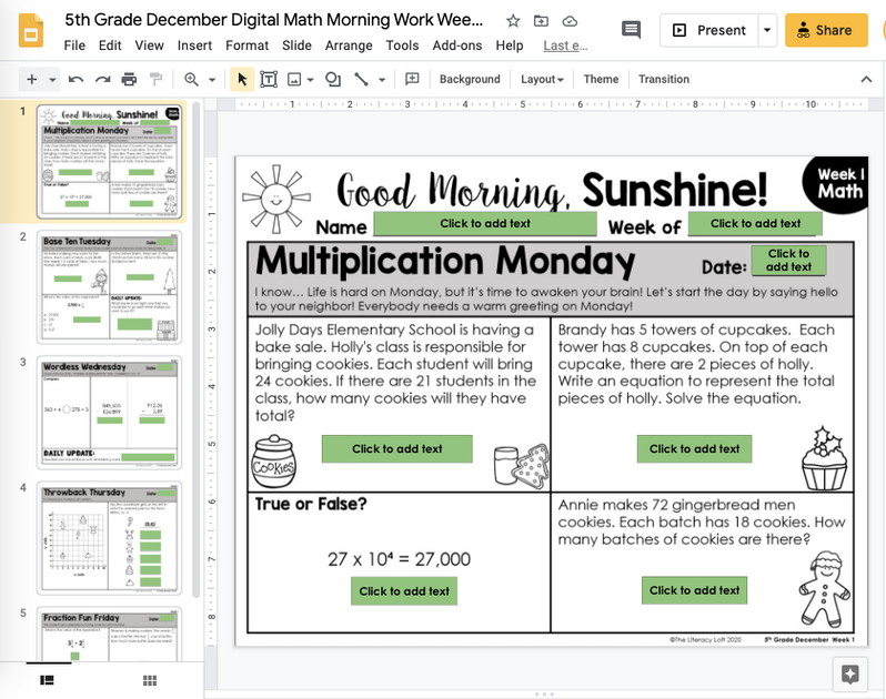 Math Morning Work 5th Grade {December} I Distance Learning I Google Ap ...