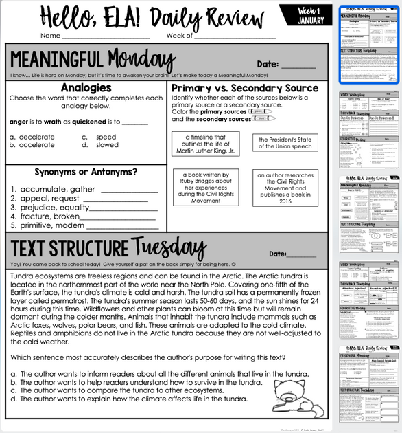 ELA Daily Review 6th Grade {January} I Distance Learning I Google Slid ...
