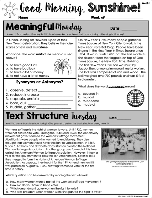 ELA Morning Work 3rd Grade {January} I Distance Learning I Google Slid ...