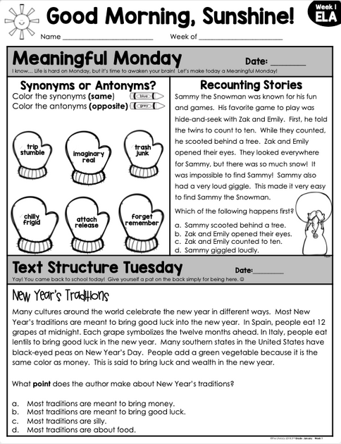 ELA Morning Work 2nd Grade {January} I Distance Learning I Google Slid ...