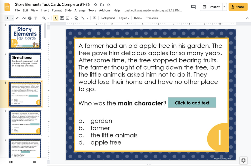 Story Elements Task Cards 3rd Grade | Google Slides & Forms – The ...