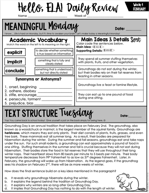 ELA Daily Review 6th Grade {February} I Distance Learning I Google Sli ...