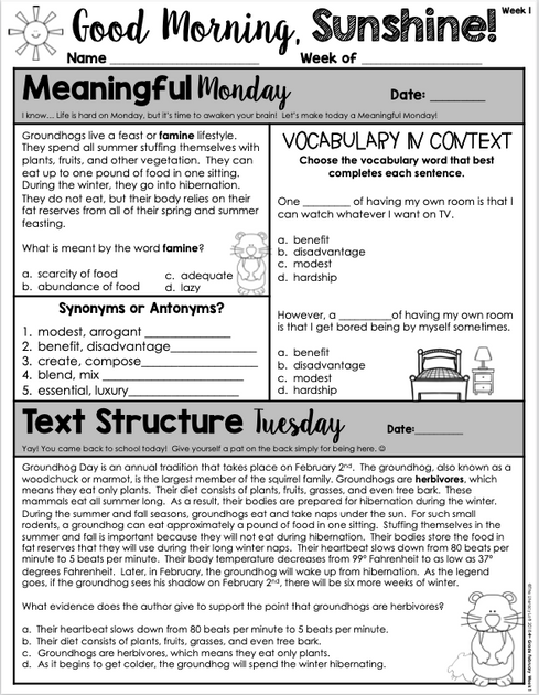 ELA Morning Work 4th Grade {February} I Distance Learning I Google Sli ...