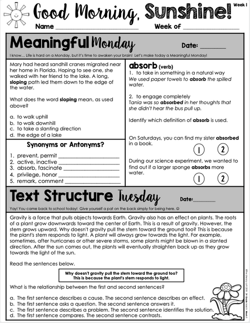 ELA Morning Work 3rd Grade {March} | Distance Learning | Google Slides ...