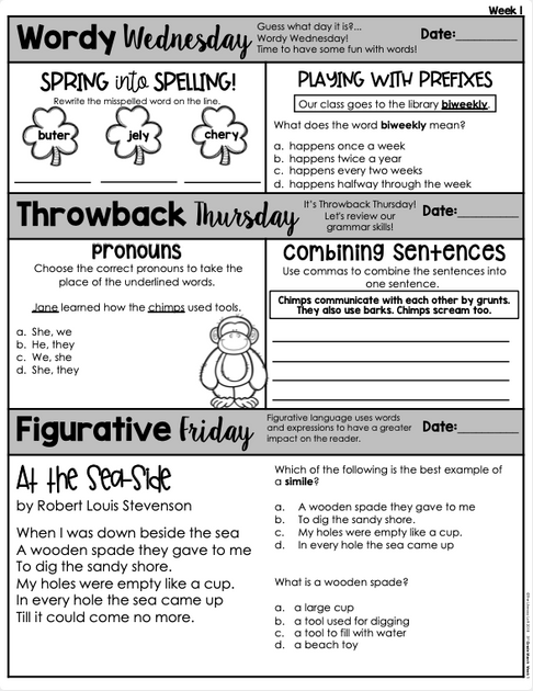 ELA Morning Work 3rd Grade {March} | Distance Learning | Google Slides ...