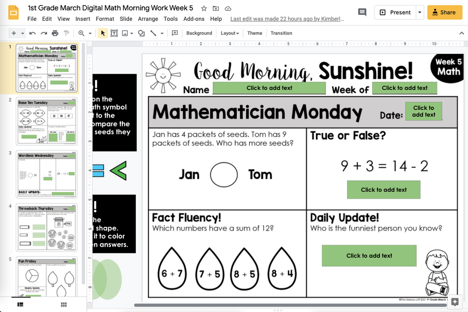 Math Morning Work 1st Grade {March} I Distance Learning I Google Apps ...