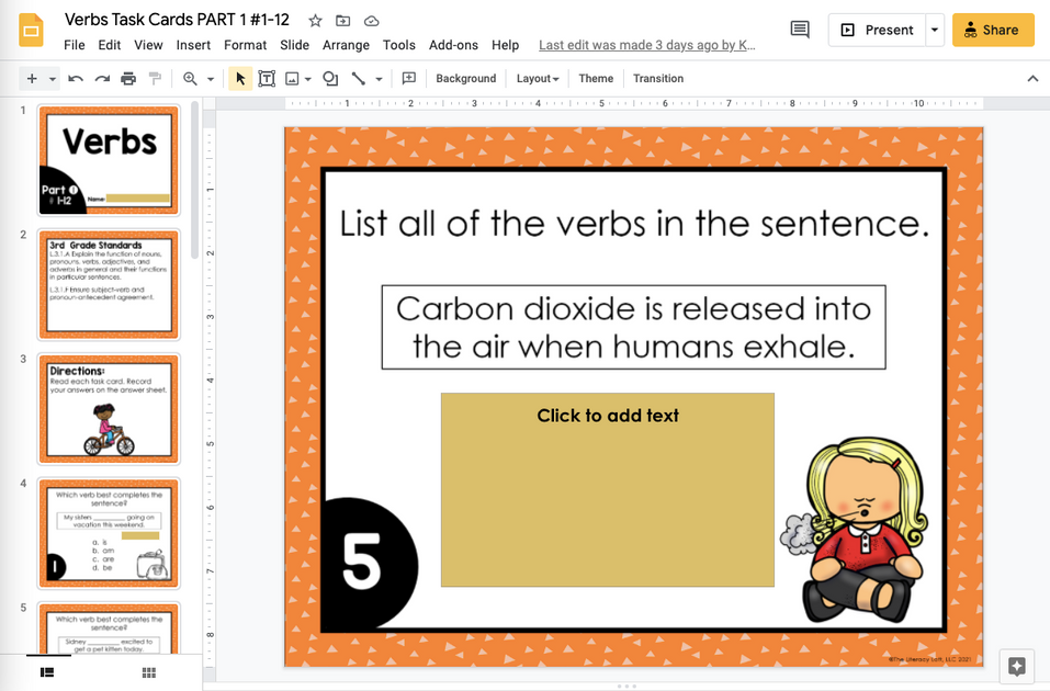Verbs Task Cards | Distance Learning | Google Slides & Forms – The ...