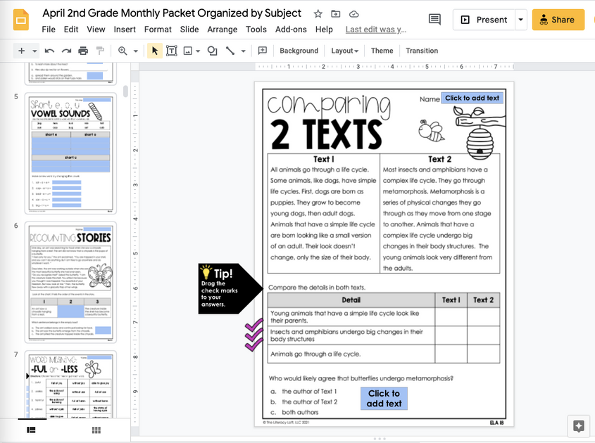 April No Prep Packet 2nd Grade – The Literacy Loft