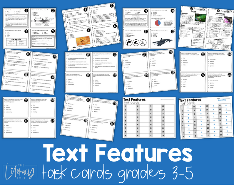 Text Features Task Cards Grades 3-5 I Google Slides and Forms – The ...
