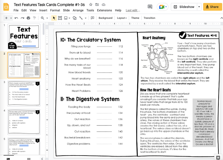 Text Features Task Cards 6th Grade | Google Apps – The Literacy Loft