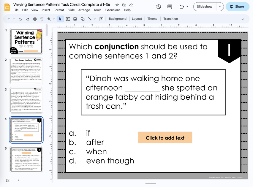 Varying Sentence Patterns Task Cards 6th Grade | Google Apps – The ...