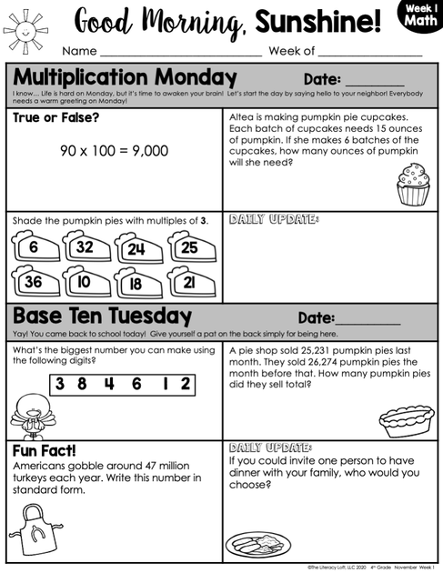 Math Morning Work 4th Grade {November} | Distance Learning | Google Ap ...