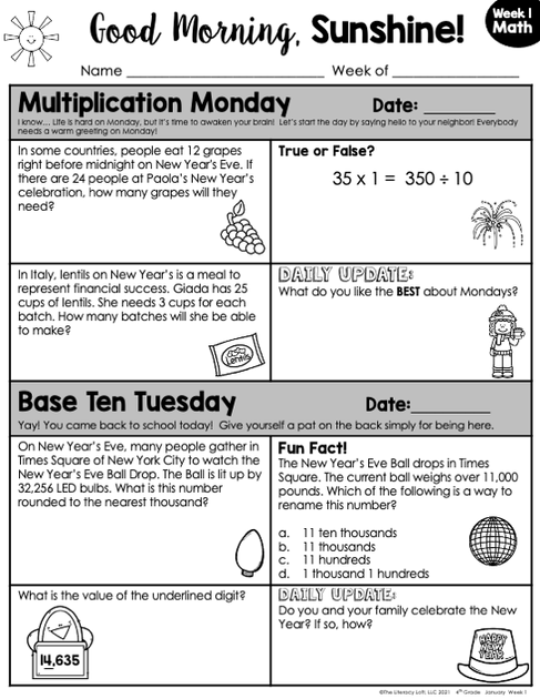 Math Morning Work 4th Grade {January} I Distance Learning I Google App ...