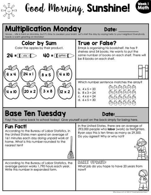 Math Morning Work 4th Grade {September} | Distance Learning | Google A ...