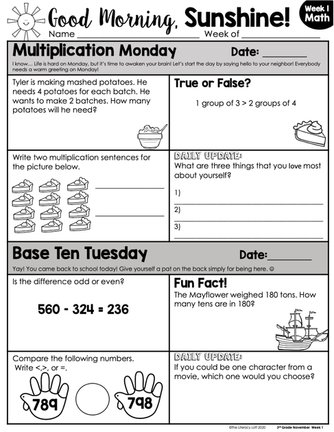 Math Morning Work 3rd Grade {November} | Distance Learning | Google Ap ...