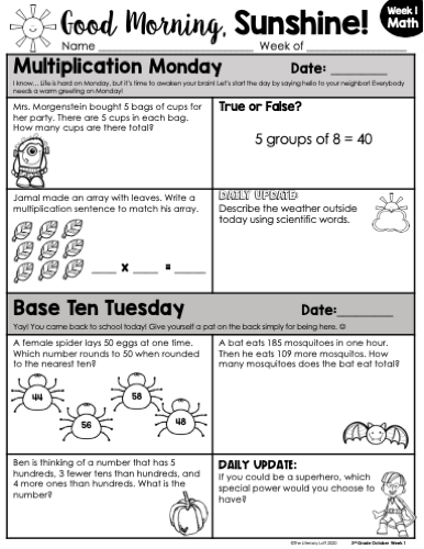 Math Morning Work 3rd Grade {October} | Distance Learning | Google App ...