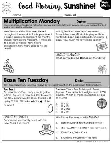 Math Morning Work 5th Grade {January} I Distance Learning I Google App ...