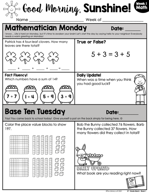 Math Morning Work 2nd Grade {March} I Distance Learning I Google Apps ...