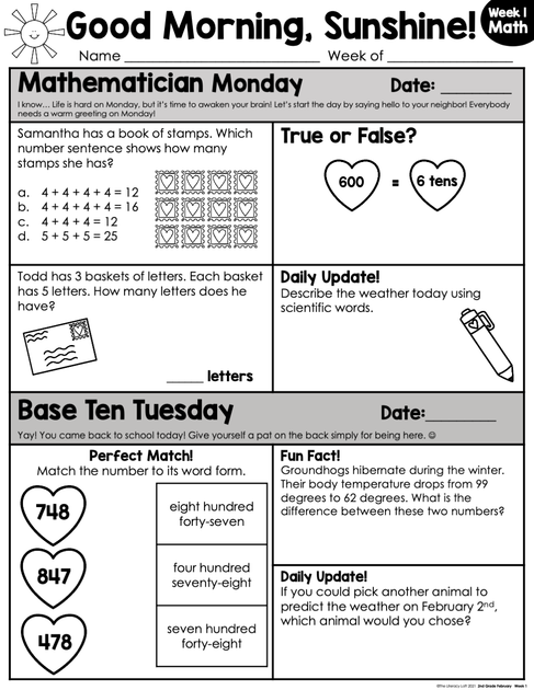 Math Morning Work 2nd Grade {February} I Distance Learning I Google Ap ...