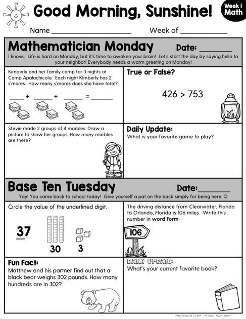 Math Morning Work 3rd Grade {August} | Distance Learning | Google Apps ...