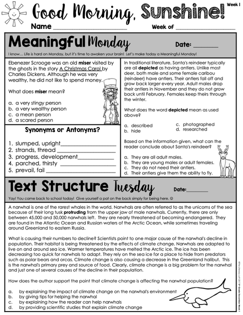 ELA Morning Work 5th Grade {December} I Distance Learning I Google Sli ...