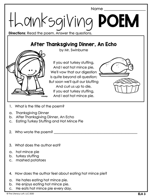 November No Prep Packet 2nd Grade – The Literacy Loft