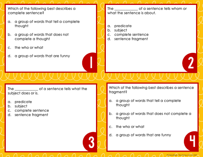 Complete Sentences & Fragments Task Cards 4th Grade I Google Slides an ...