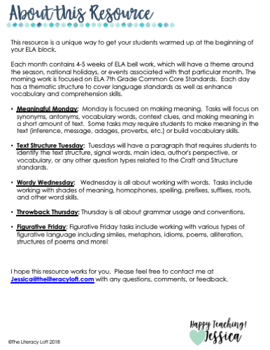 ELA Daily Review 7th Grade {December} I Distance Learning I Google Sli ...