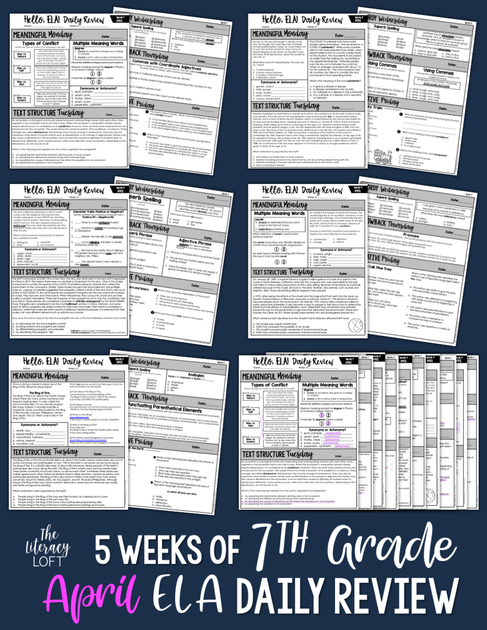 ELA Daily Review 7th Grade {April} | Distance Learning | Google Slides ...