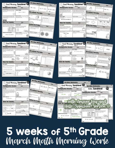 Math Morning Work 5th Grade {March} I Distance Learning I Google Slide ...
