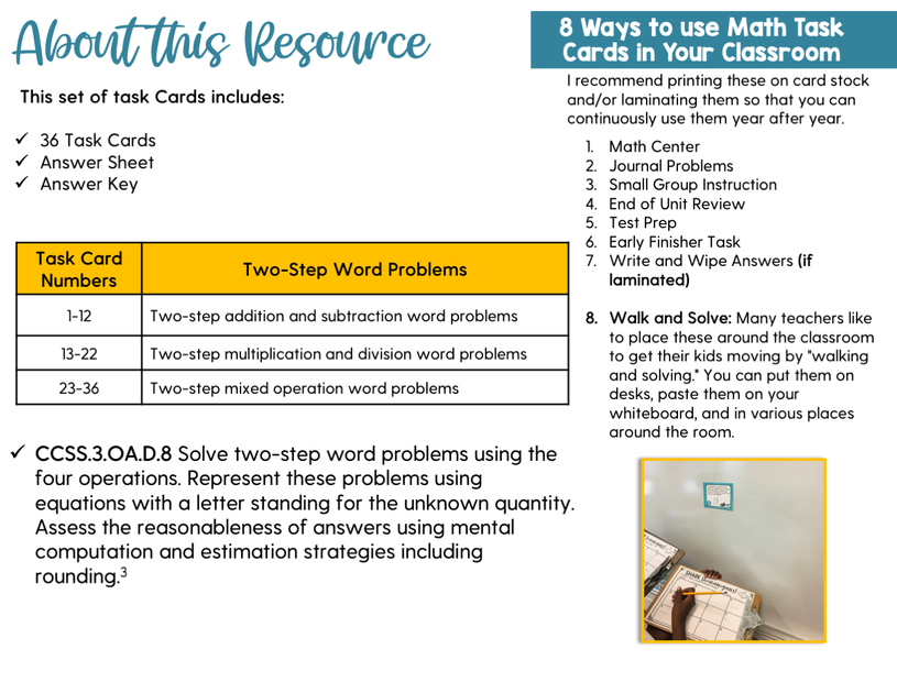 Two-Step Word Problems Task Cards (3rd Grade) Google Slides and Forms ...