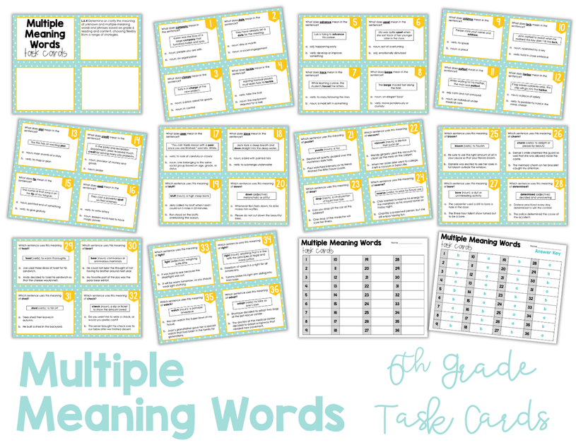 Multiple Meaning Words Task Cards 6th Grade | Google Apps – The ...