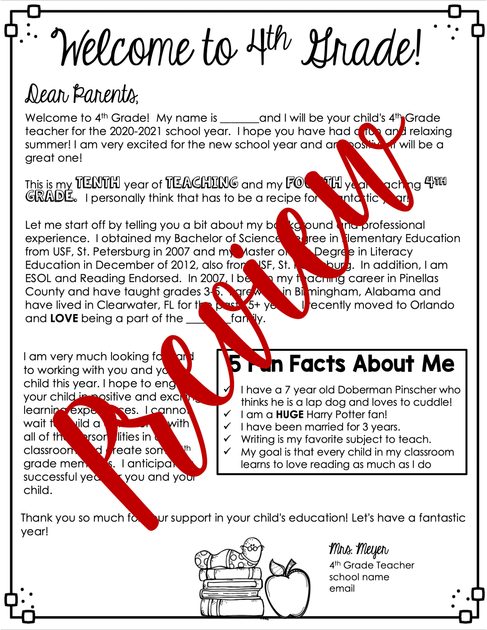 Meet the Teacher Letter {Editable} – The Literacy Loft