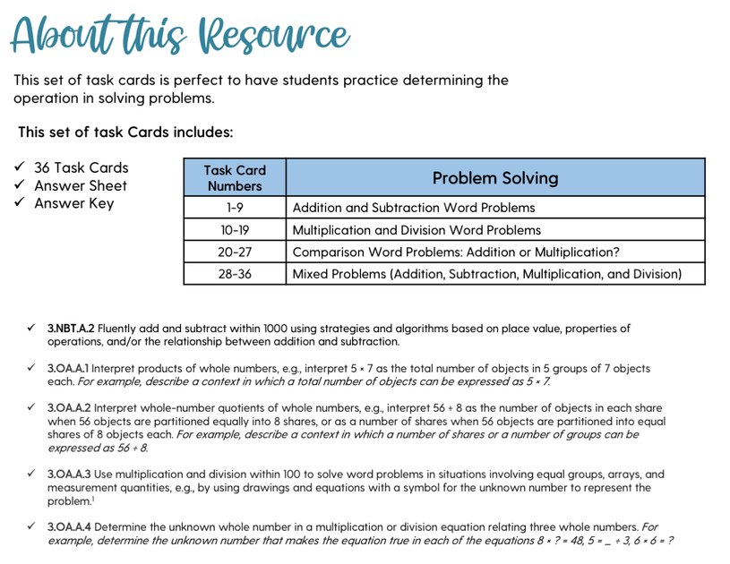 Problem Solving Math Task Cards (3rd Grade) Google Slides and Forms ...