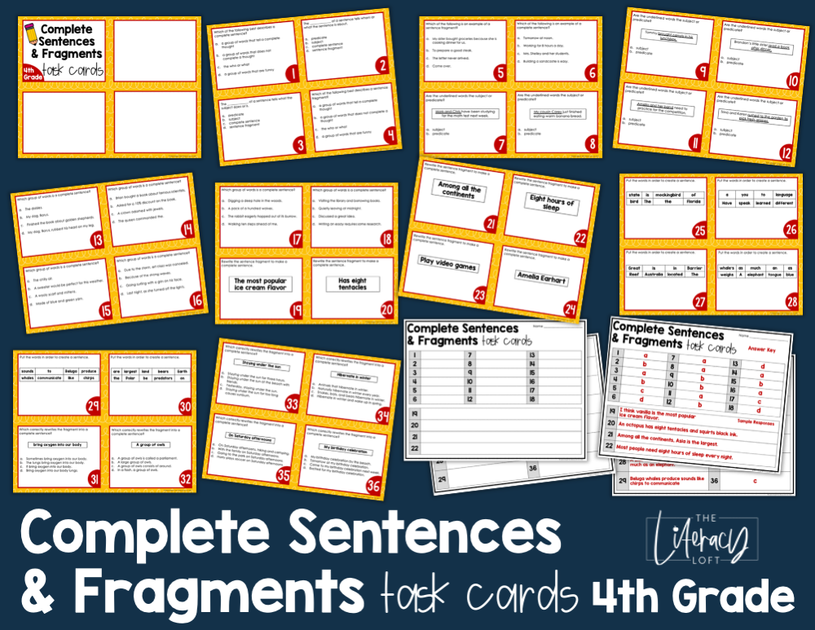 Complete Sentences & Fragments Task Cards 4th Grade I Google Slides an ...