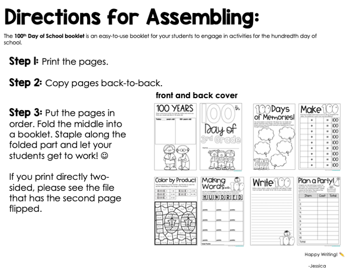 100th Day Booklet – The Literacy Loft