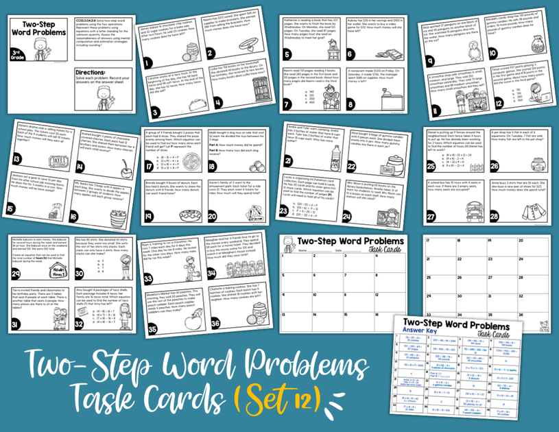 Two-Step Word Problems Task Cards (3rd Grade) Google Slides and Forms ...