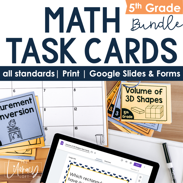 Math Task Cards for the Year Bundle (5th Grade) Google Slides & Forms ...