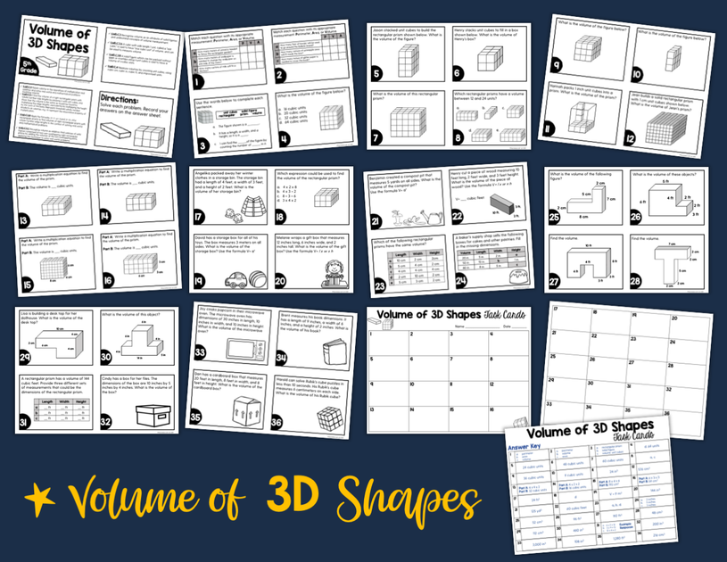 Volume of 3D Shapes Task Cards (5th Grade) | Distance Learning – The ...