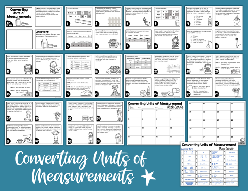 Converting Units of Measurement Task Cards (5th Grade) | Distance Lear ...