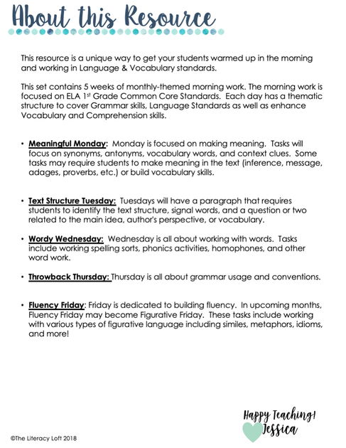 1st Grade ELA Morning Work (November) | Distance Learning | Google Sli ...