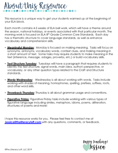 ELA Daily Review 8th Grade {November} | Distance Learning | Google Sli ...