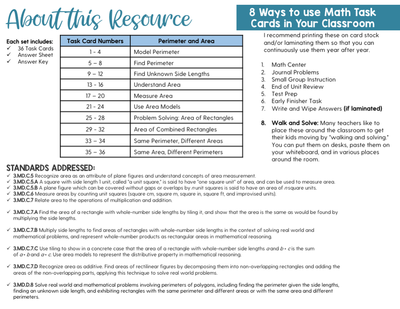 Perimeter and Area Math Task Cards (3rd Grade) Google Slides and Forms ...